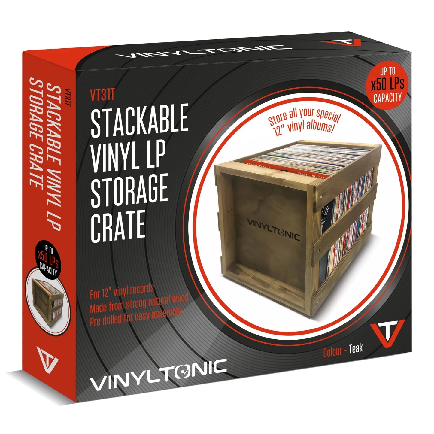 Vinyl Tonic - Stackable Vinyl LP Storage Crate - Teak – Spindizzy