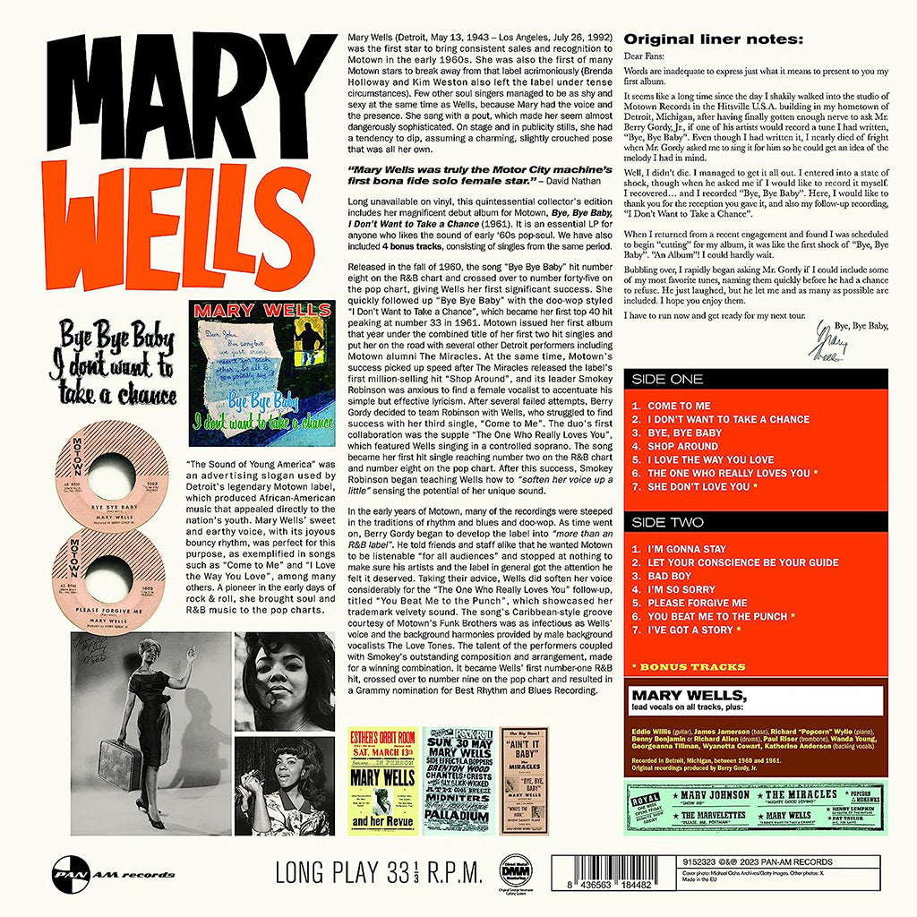 MARY WELLS - Bye Bye Baby (2023 Panam Reissue w/ 4 Bonus Tracks) - LP